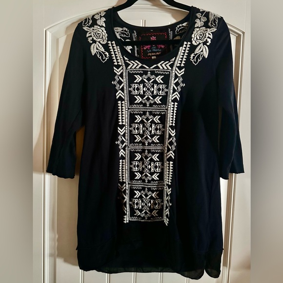 Johnny Was | Tops | Johnny Was Black Tunic With White Embroidery | Poshmark